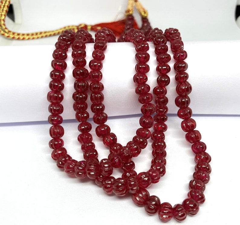Rare Ruby Corundum Melon Beads Ruby Hand Carved Beads Ruby Pumpkin Shape Beads Ruby Gemstone ...