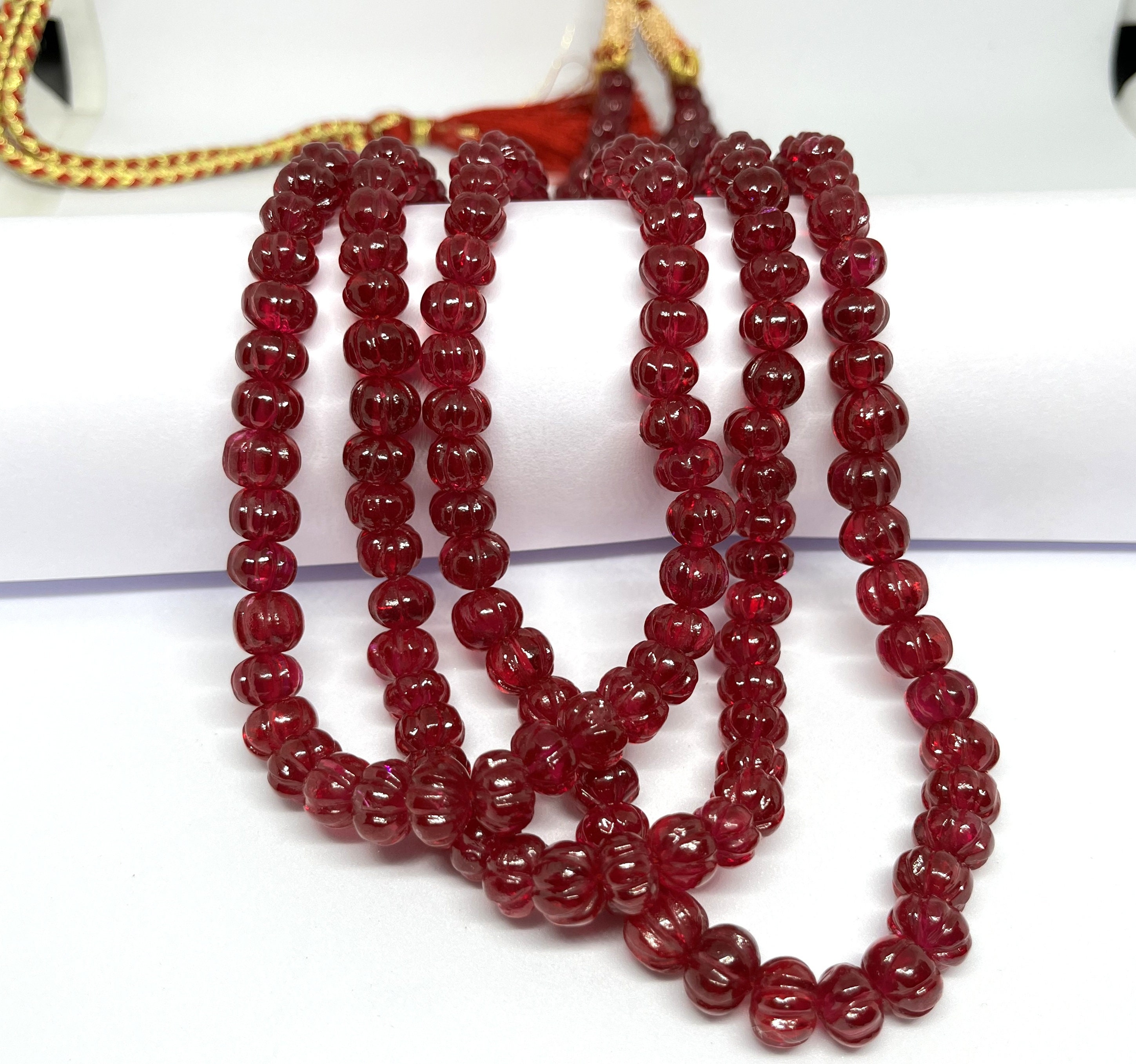 Rare Ruby Corundum Melon Beads Ruby Hand Carved Beads Ruby Pumpkin ...