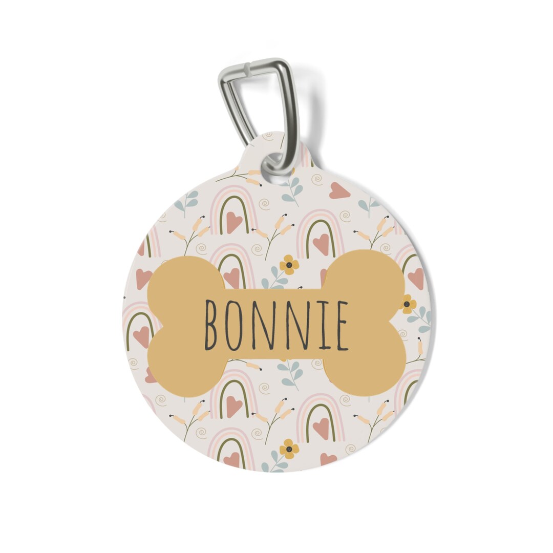 Boho Rainbow Dog Tag Custom Personalized ID Tag | 1 Inch Round Print on ...