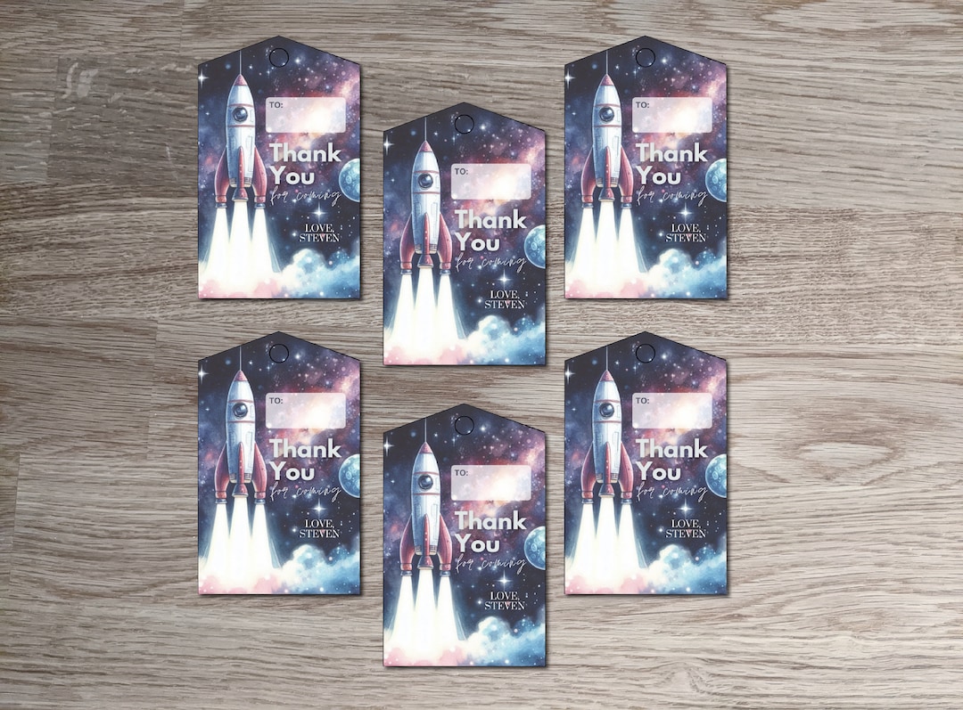 Personalized Blast off to Outer Space Rocket Ship Birthday Thank You ...