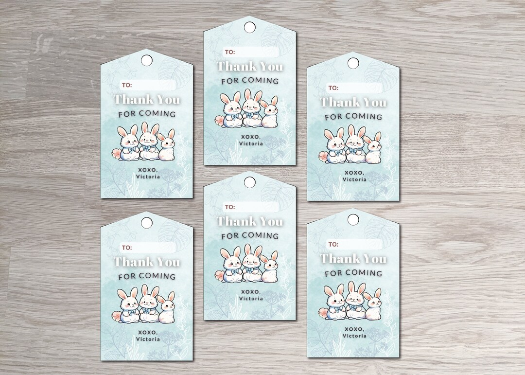 Customized Mint Green Garden Bunny Birthday Thank You Tags ...