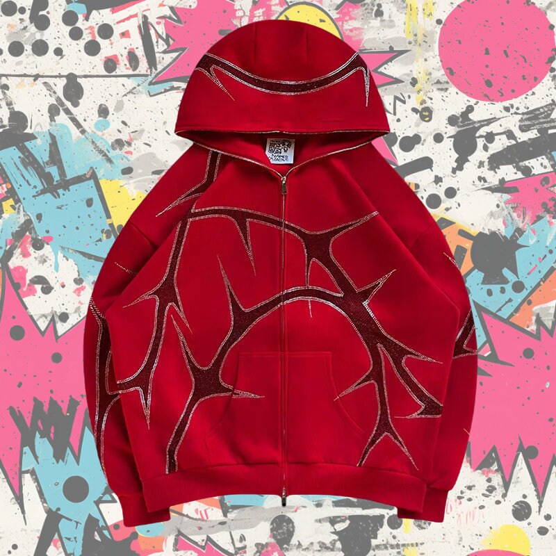 Y2K Goth Rhinestone Hoodie Hip Hop Hoodie Zip up Hoodie - Etsy