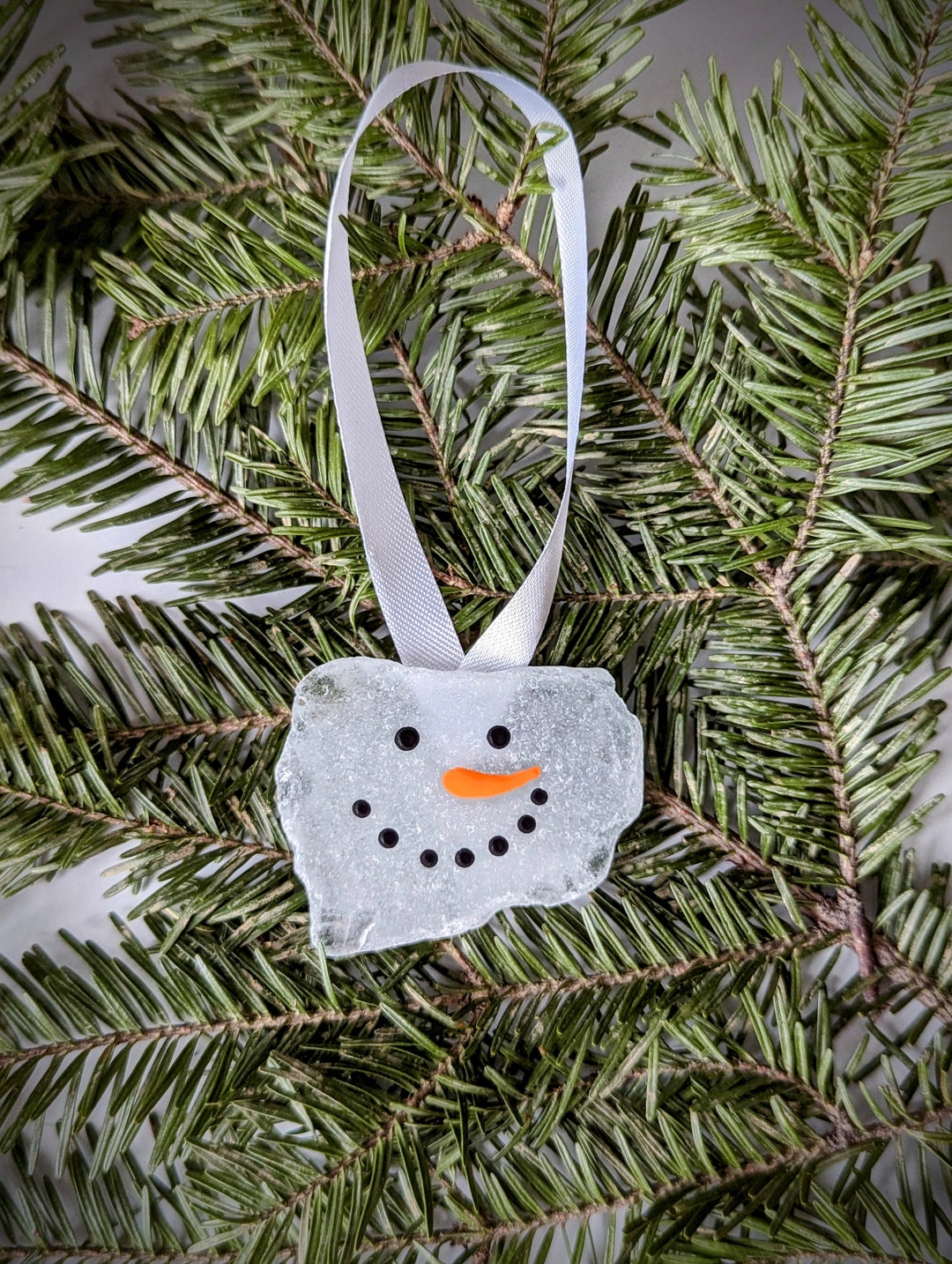 Snowman Head Ornaments, Genuine Sea Glass, Christmas Tree Ornaments ...