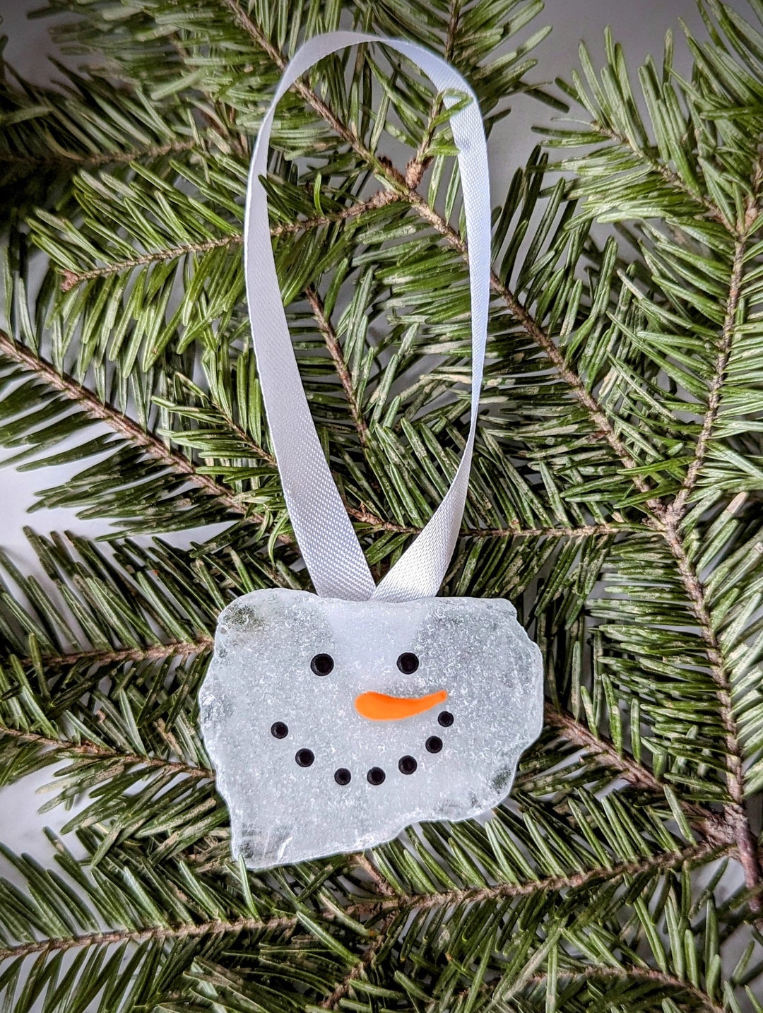 Snowman Head Ornaments, Genuine Sea Glass, Christmas Tree Ornaments ...