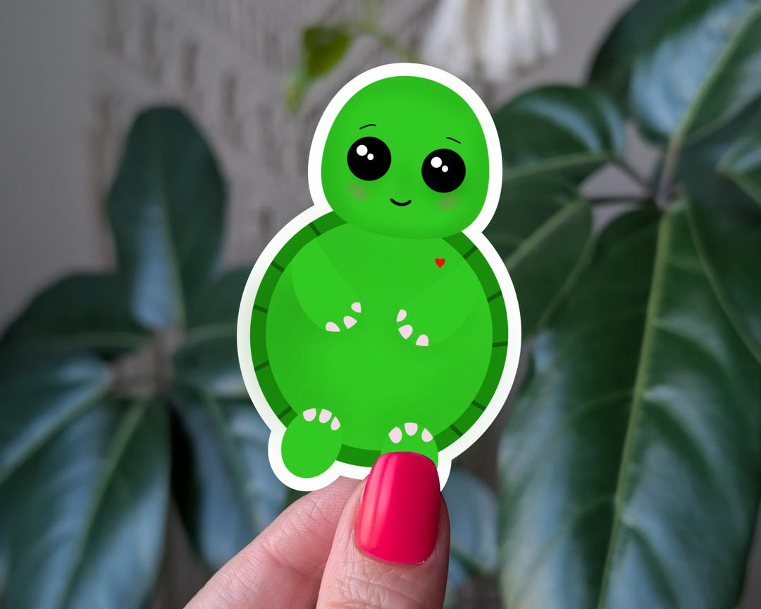 Cute Green Turtle Sticker, Kawaii Animal Vinyl Sticker for Laptops ...