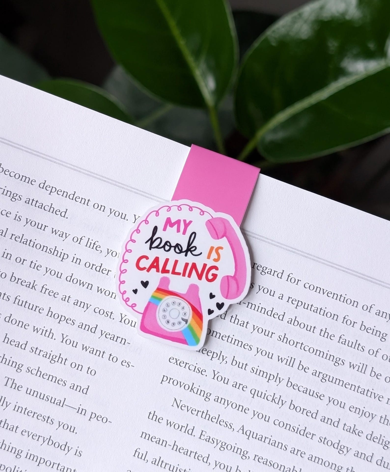 Magnetic Bookmark, My Book is Calling Pink Retro Phone, Cute Book Lover ...