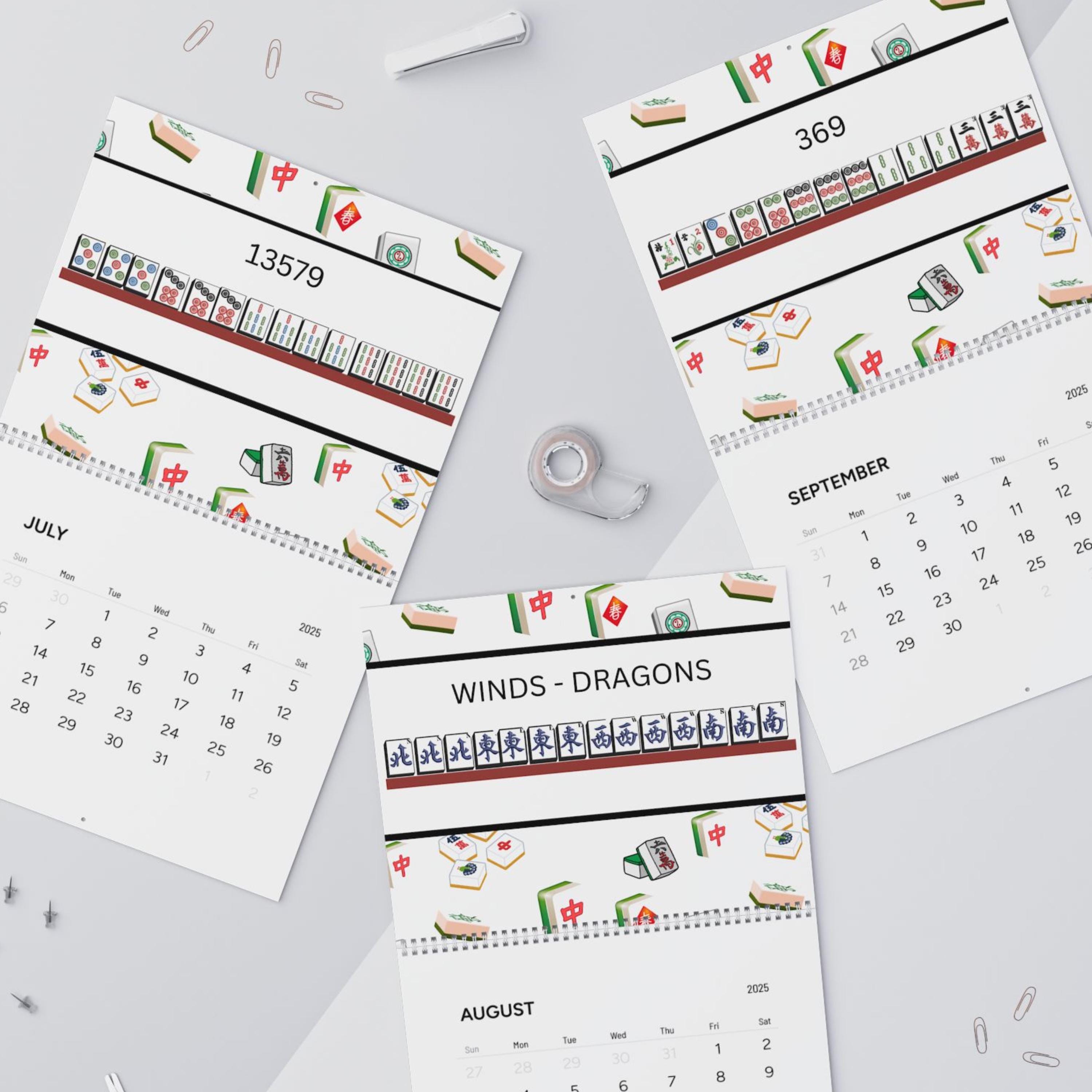 Mahjong Wall Calendar 2025, Bright Colors, Tiles & Hands, Game Room ...