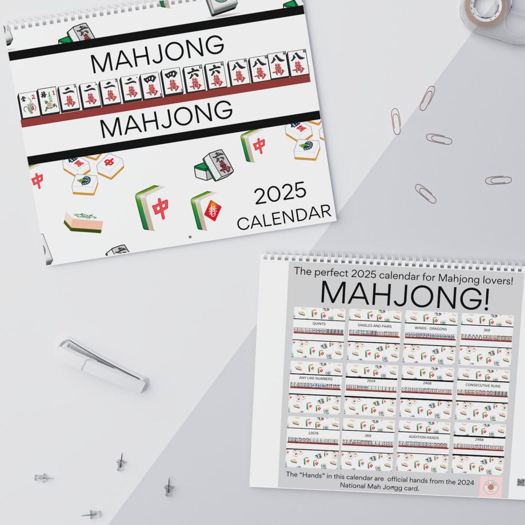 Mahjong Wall Calendar 2025, Bright Colors, Tiles & Hands, Game Room ...