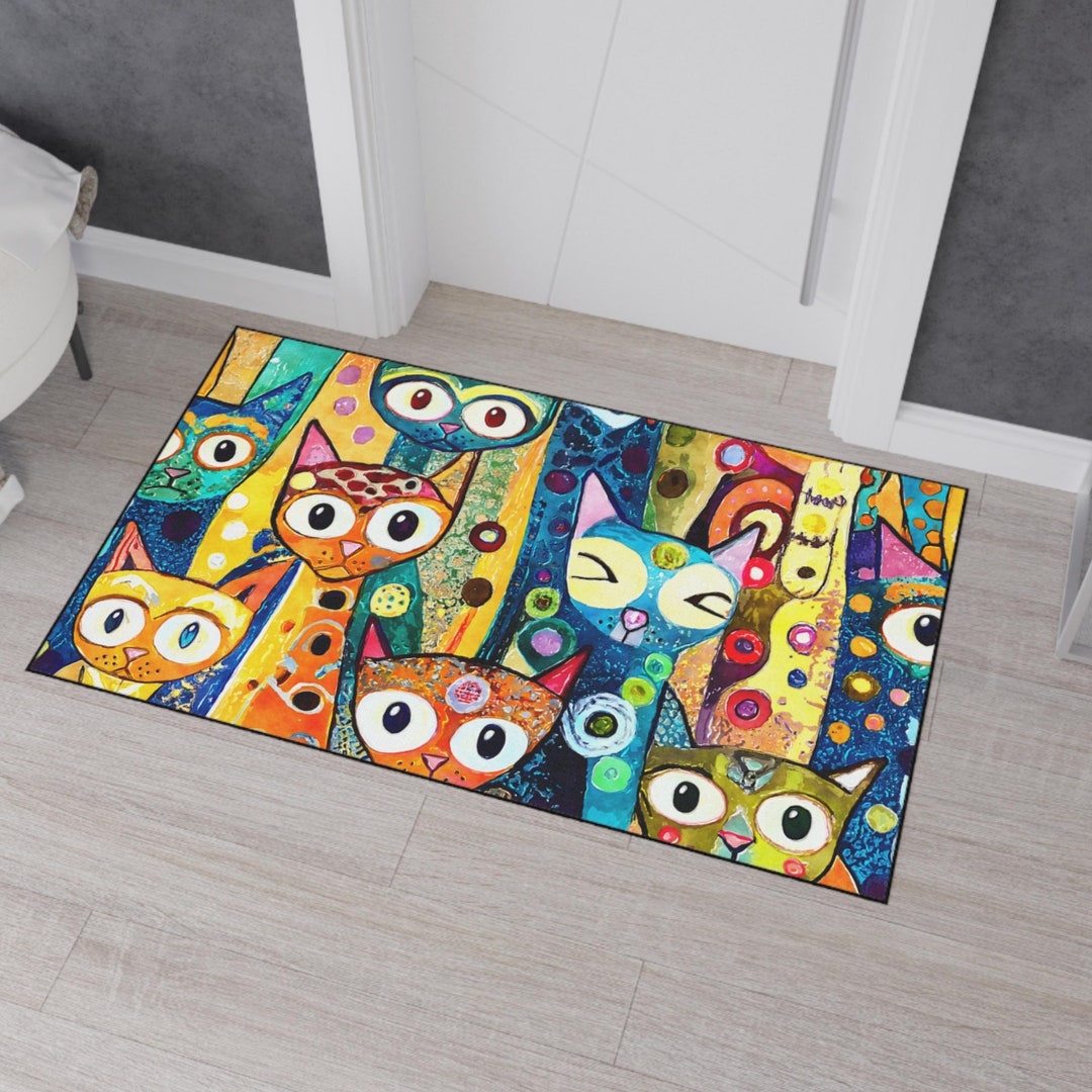 Cats Floor Mat, Colorful Cat Rug, Modern Art Rug, Heavy Duty Rug, Cat ...