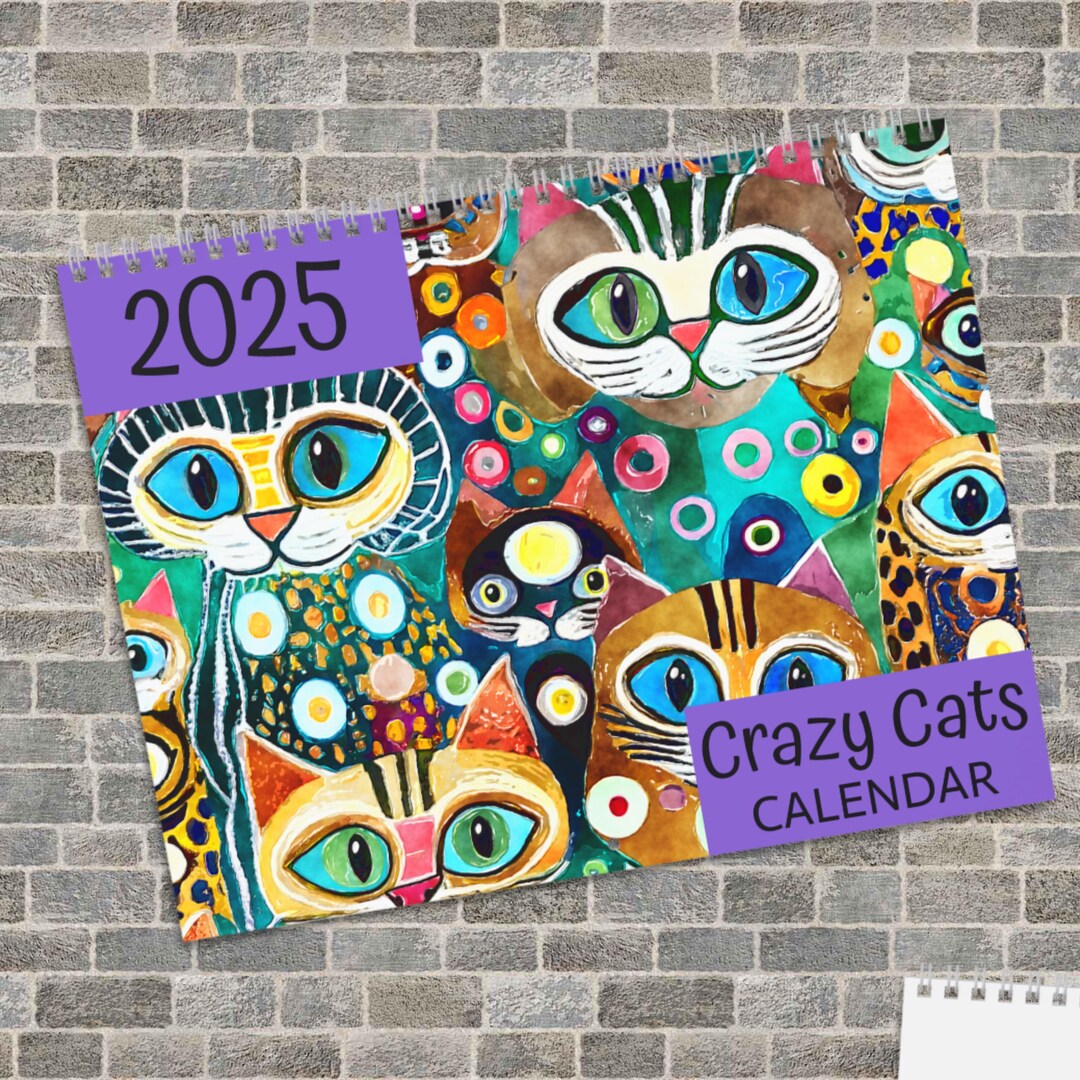 Modern Art Cat Wall Calendar, Lots of Cat Faces Design, 2025 Planner ...