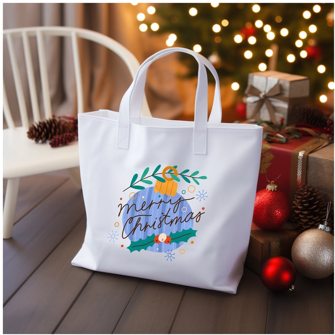 Christmas Tote Bag, Great Shopping Bag, Holiday Season Canvas Tote Bag ...