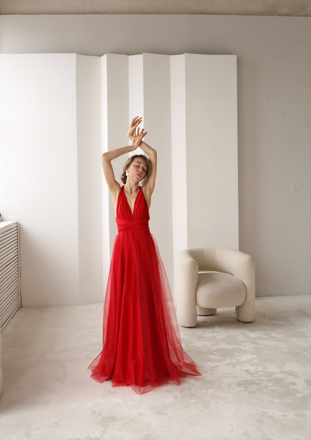 Red Infinity Dress Tulle, Red Bridesmaid Dress, Red Convertible Dress ...