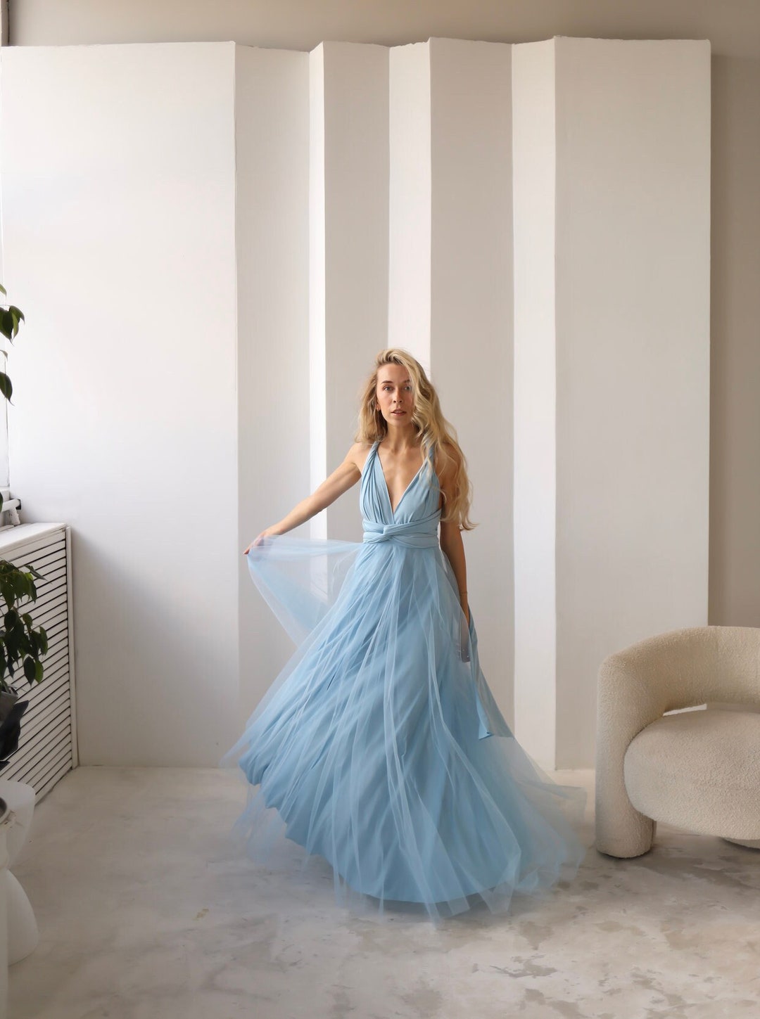 Baby Blue Infinity Dress Tulle, Light Blue Bridesmaid Dress, Blue ...