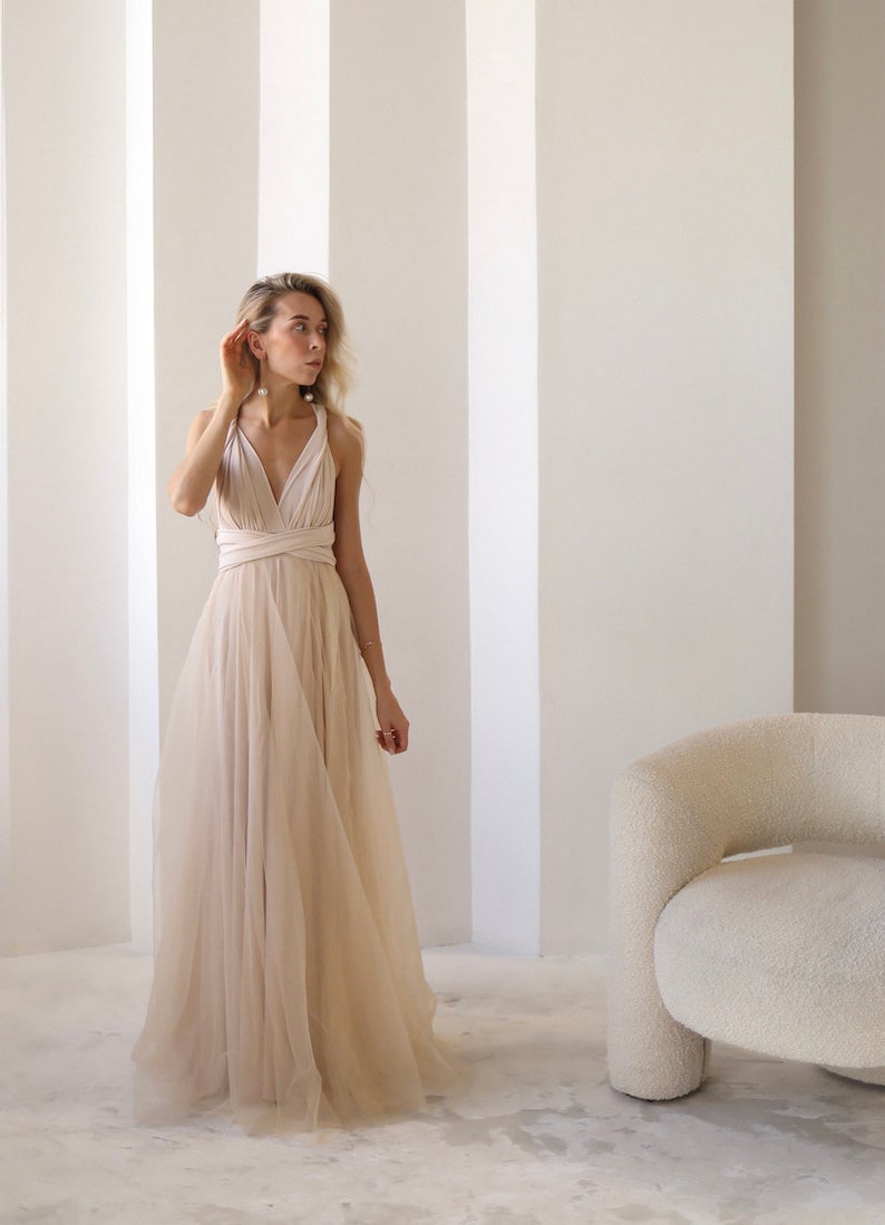 Beige Infinity Dress Tulle, Beige Bridesmaid Dress, Beige Convertible ...