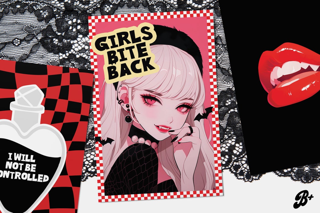 Girls Bite Back Poster Goth Anime Girl Vampire Print Red - Etsy