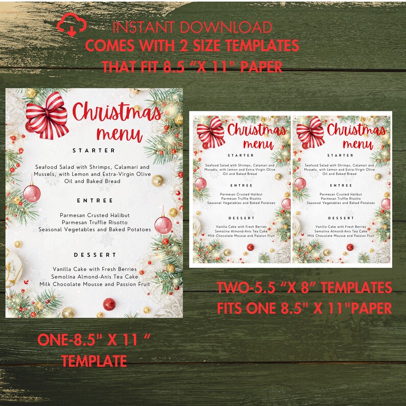 EDITABLE Christmas Menu Template, Christmas Party Menu,printable ...