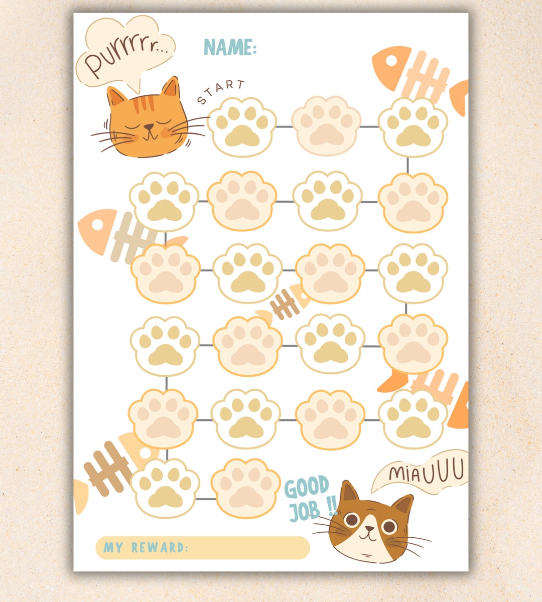 Kitty Cat Reward Chart Printable Incentive Kitty Reward Chart Girl ...