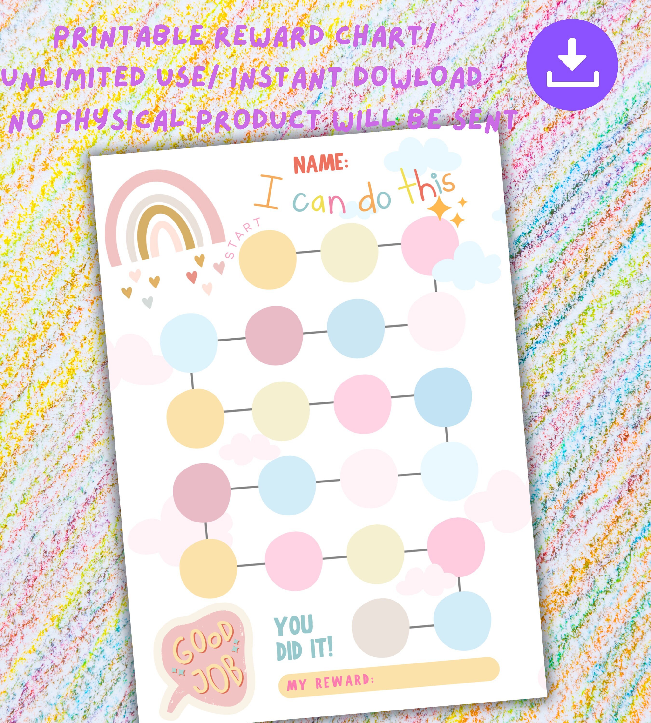 Printable Rainbow Reward Chart, Rainbow Sticker Chart, Instant Download ...