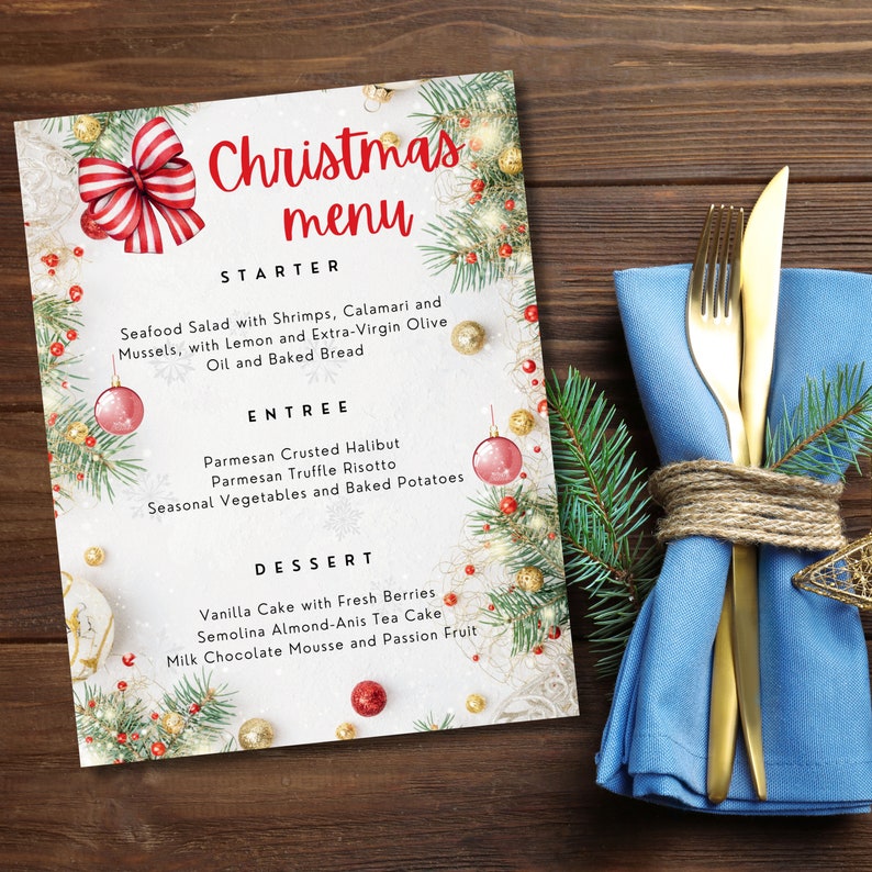 EDITABLE Christmas Menu Template, Christmas Party Menu,printable ...