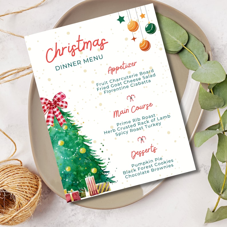 EDITABLE Christmas Menu Template, Christmas Tree Menu,printable ...