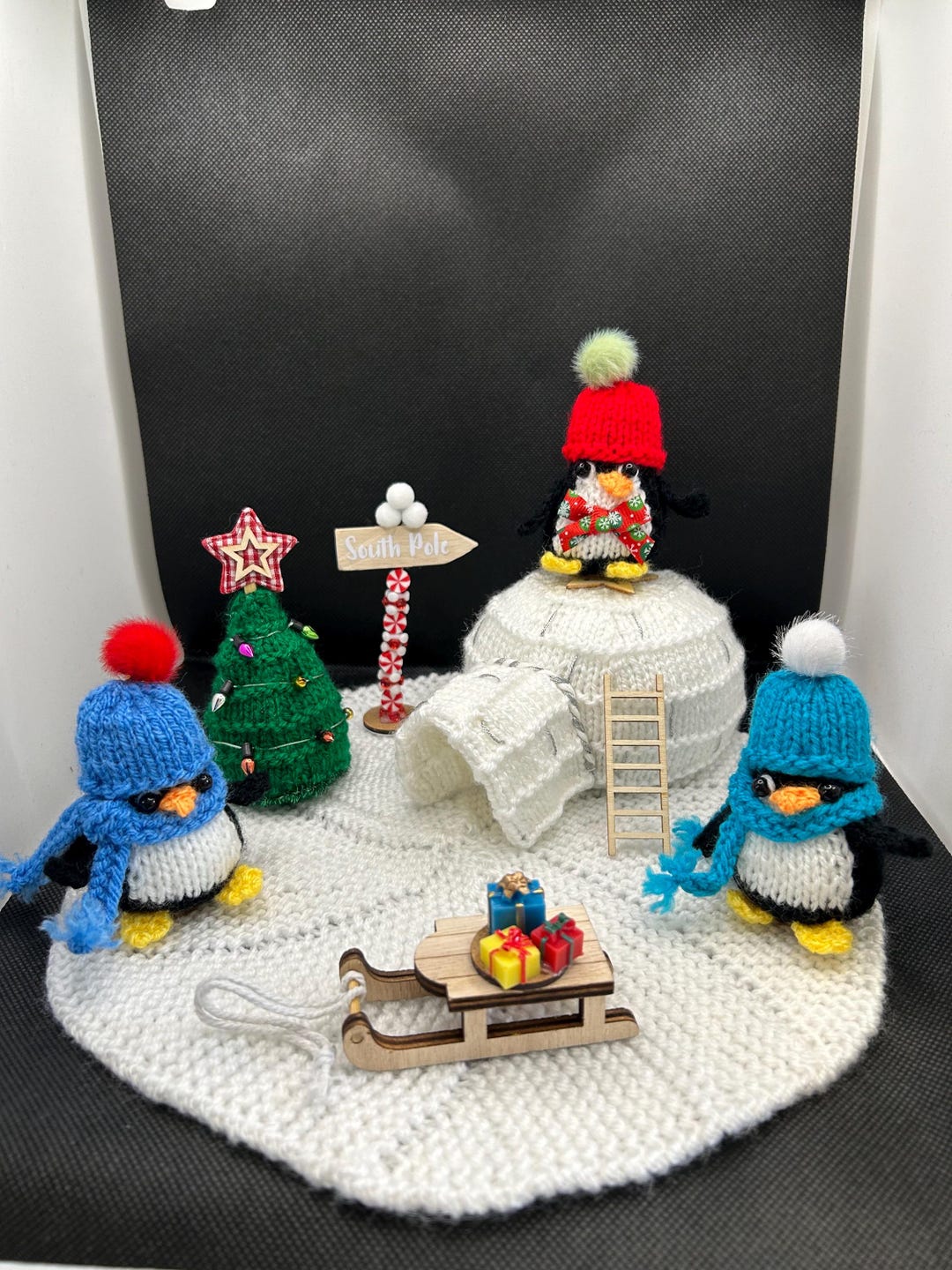 Hand Knitted Penguin Igloo Snow Scene Christmas Ornament - Etsy