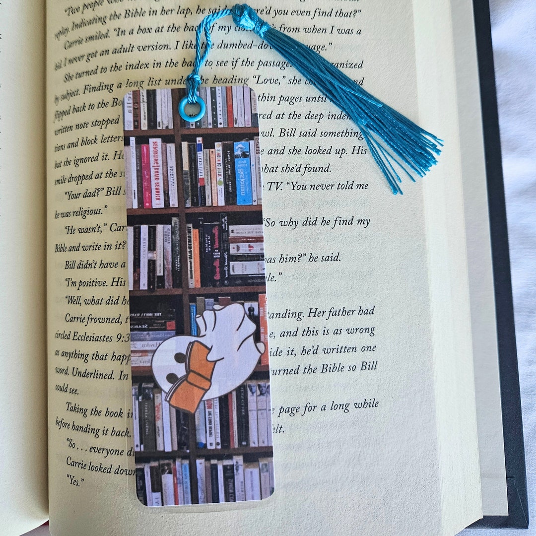 Colorful Cute Ghost Reading in Library Bookmark, Laminated With Tassel ...