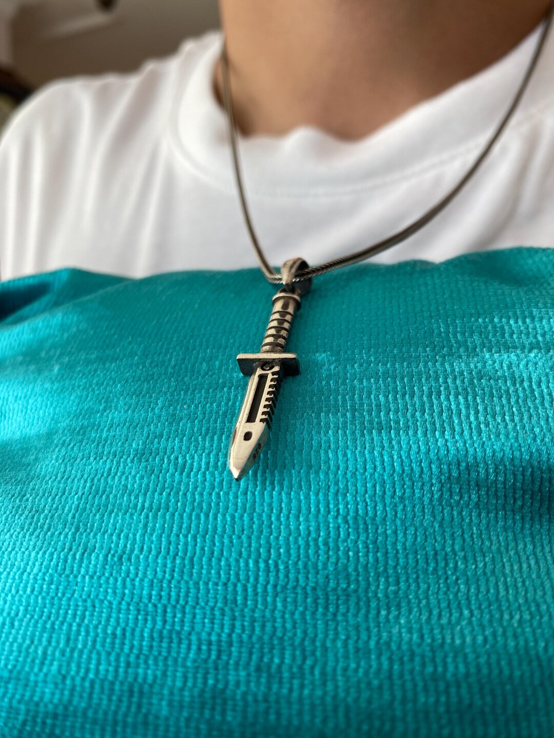 Sterling Silver Rambo Knife Pendant, Commando Knife Necklace, Silver ...