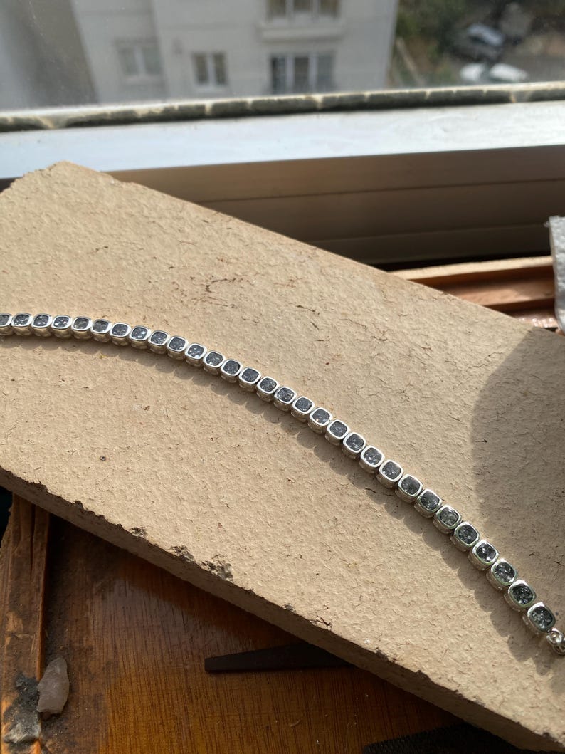 Sterling Silver Gray Zircon Bracelet, Minimalist Link Chain Adjustable ...
