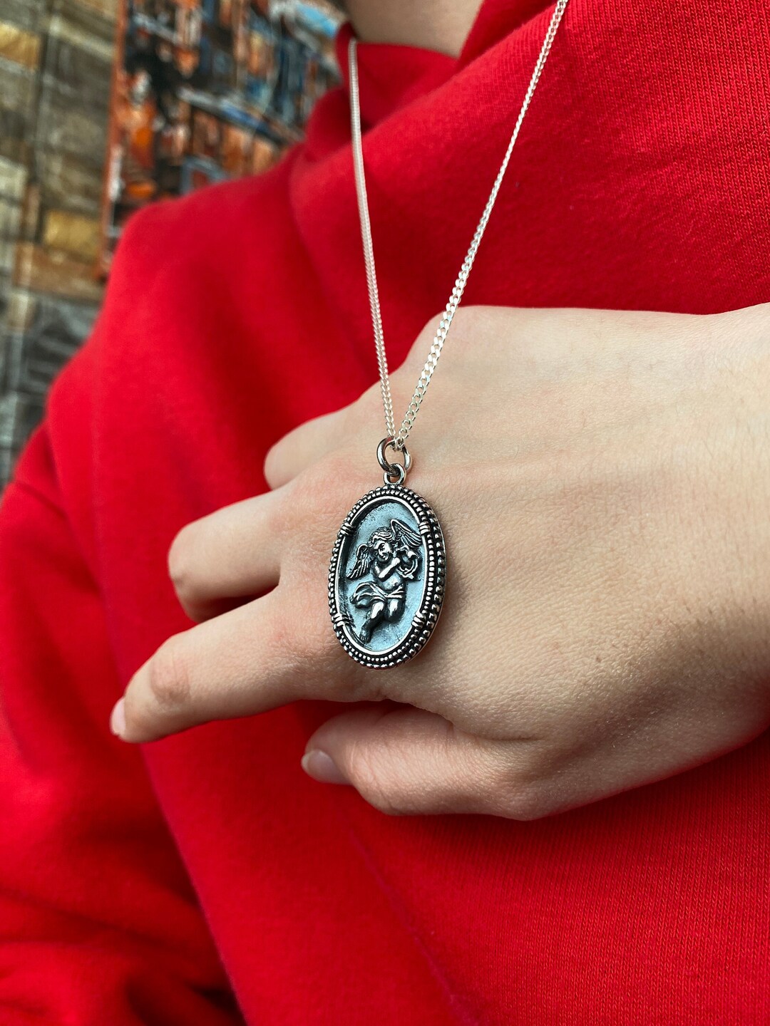 Sterling Silver Angel Pendant, Men's Guardian Angel Necklace ...