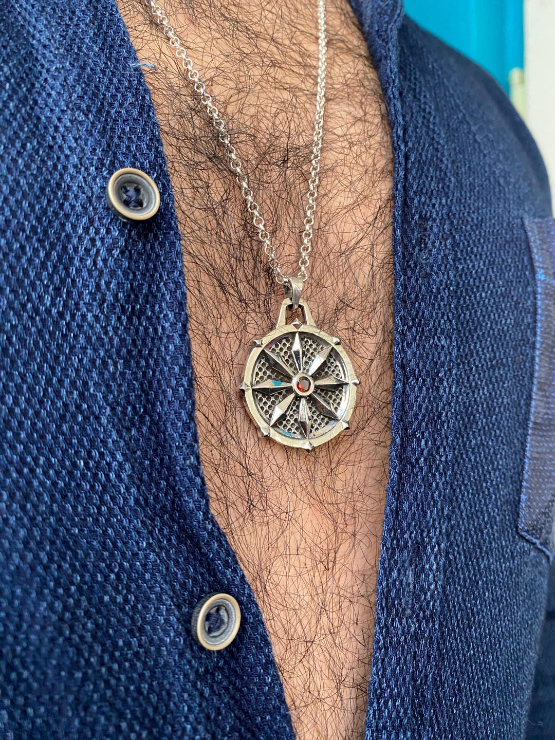 Wheel of Dharma Silver Necklace, Handmade Silver Buddhist Eightfold ...