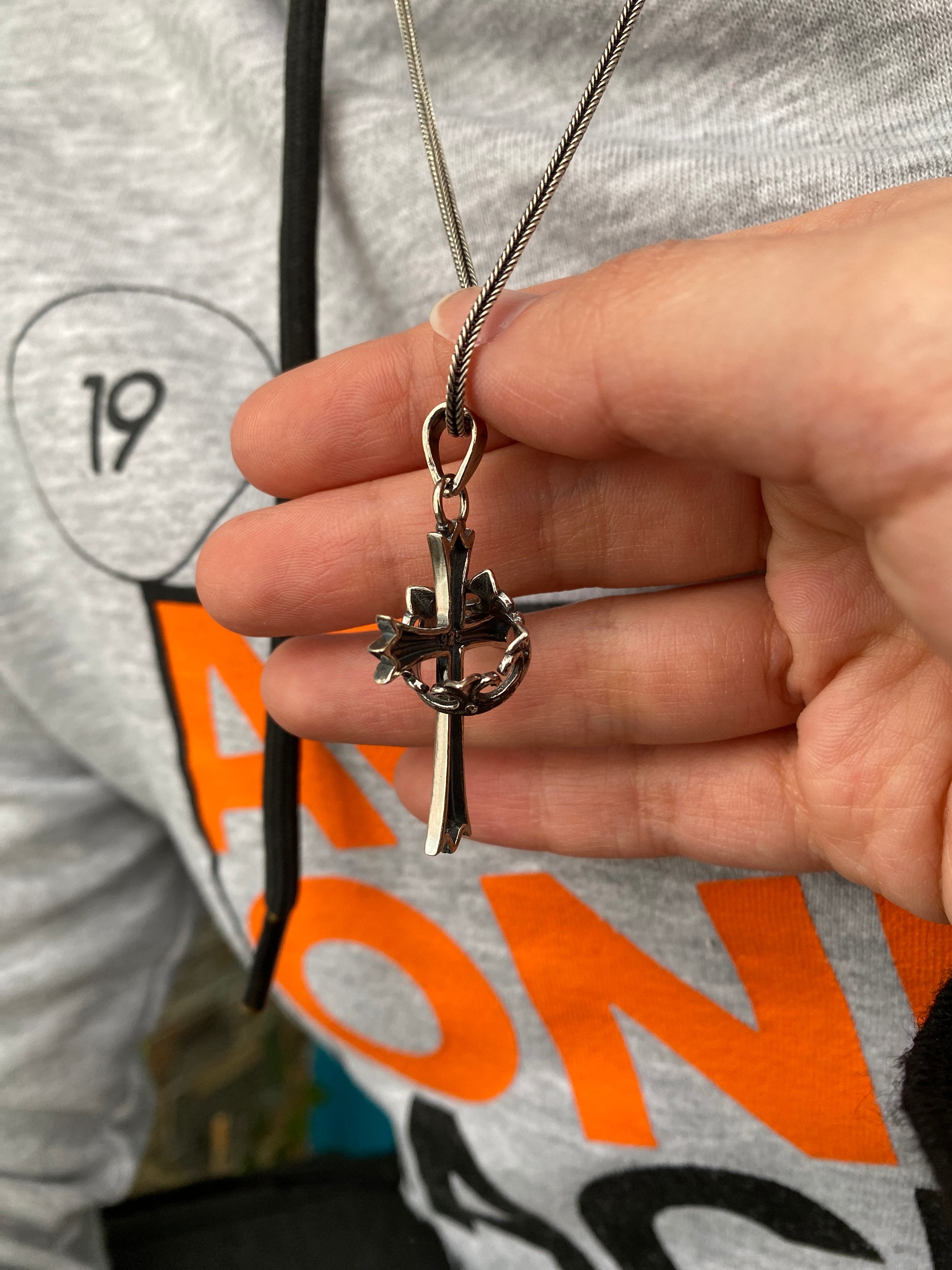 Silver Cross Pendant Necklace, Cross Crown Necklace, Sterling Silver ...