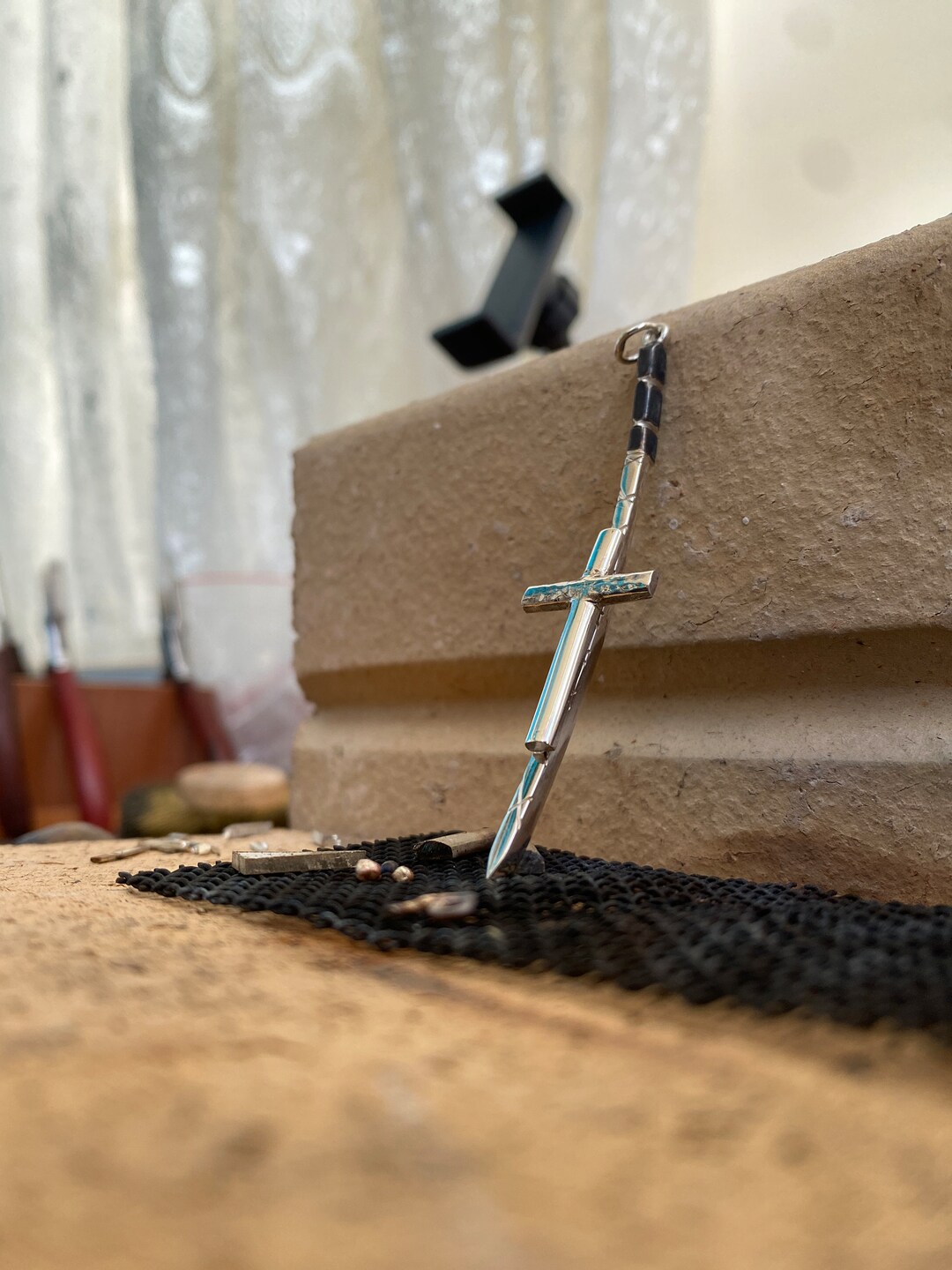 Handmade Sterling Silver Sword Pendant With Cross Necklace, Silver ...