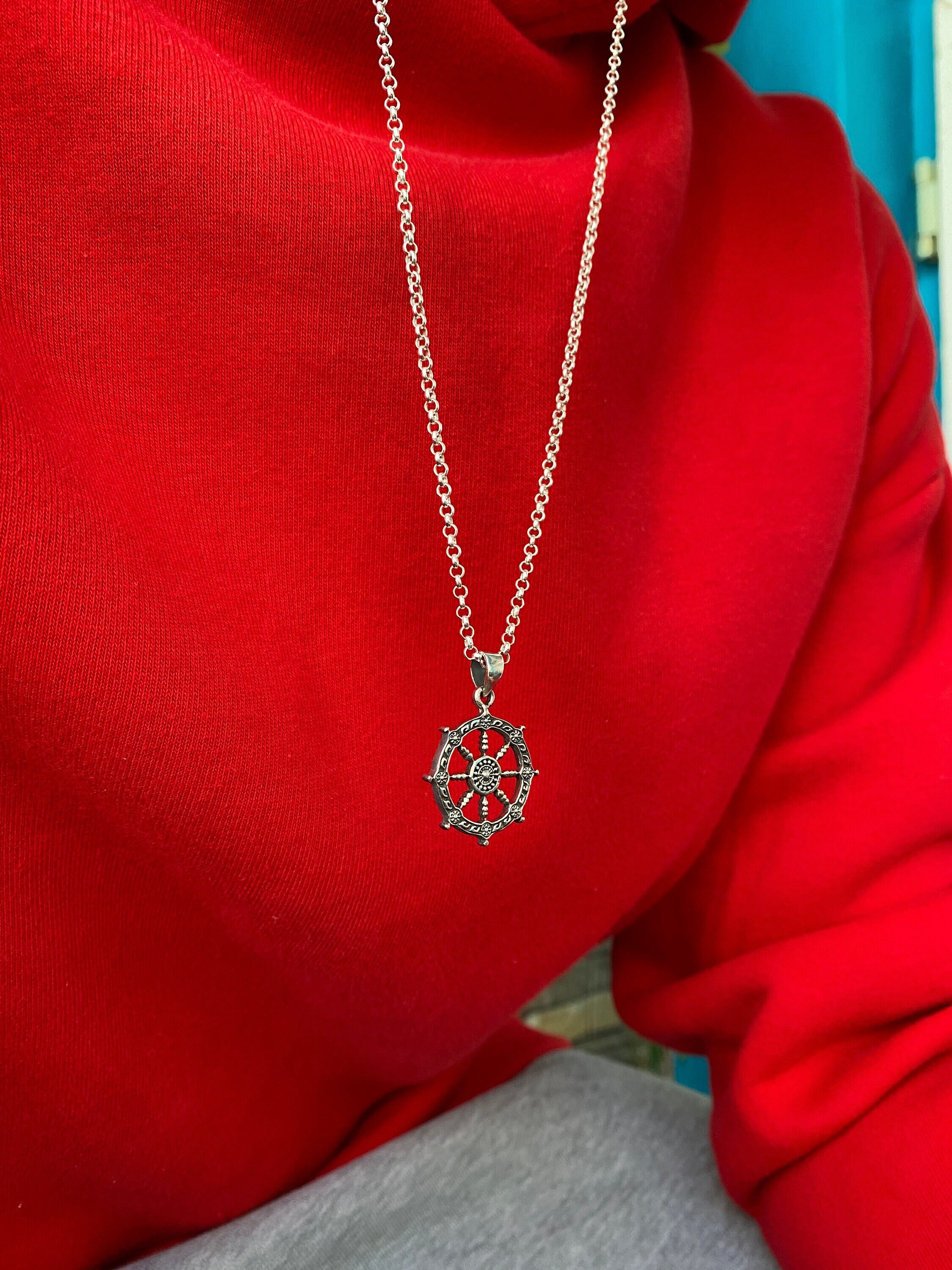 Handmade Wheel of Dharma Silver Necklace, Buddhist Eightfold Path ...