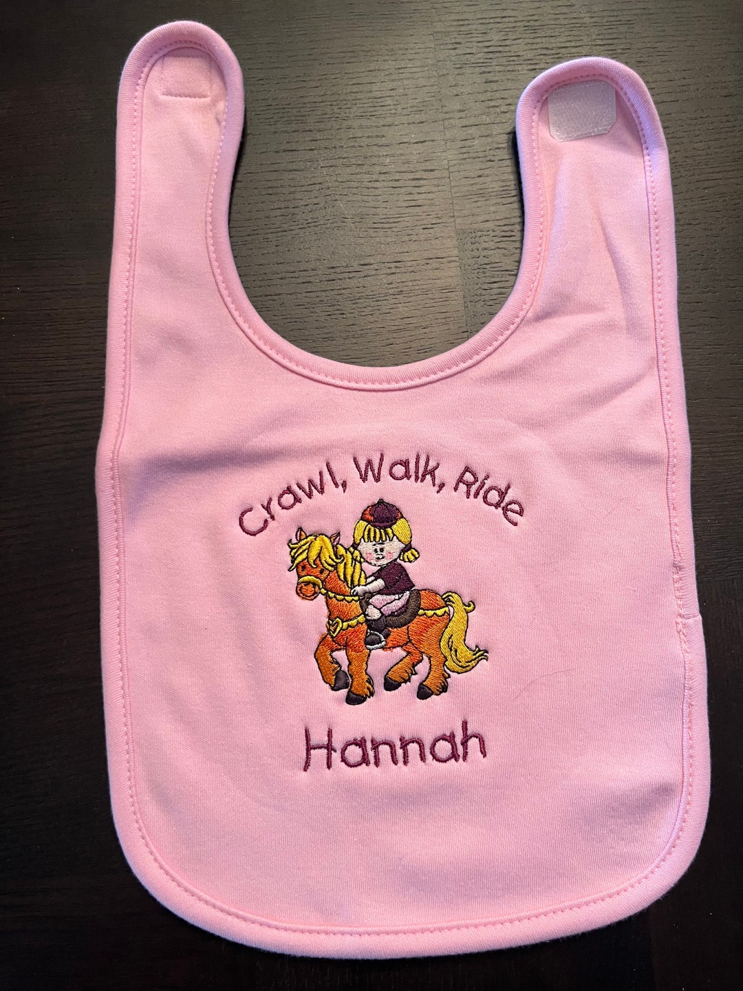 Crawl Walk Ride Baby Bib - Girl Riding Horse Bib - Girls Baby Bib ...