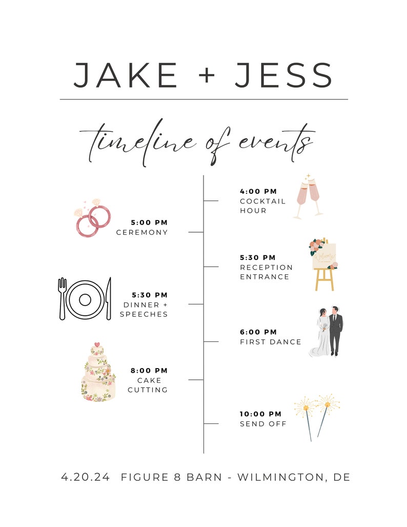 8.5"x11" Fully Customizable Modern Wedding Day Timeline Template ...