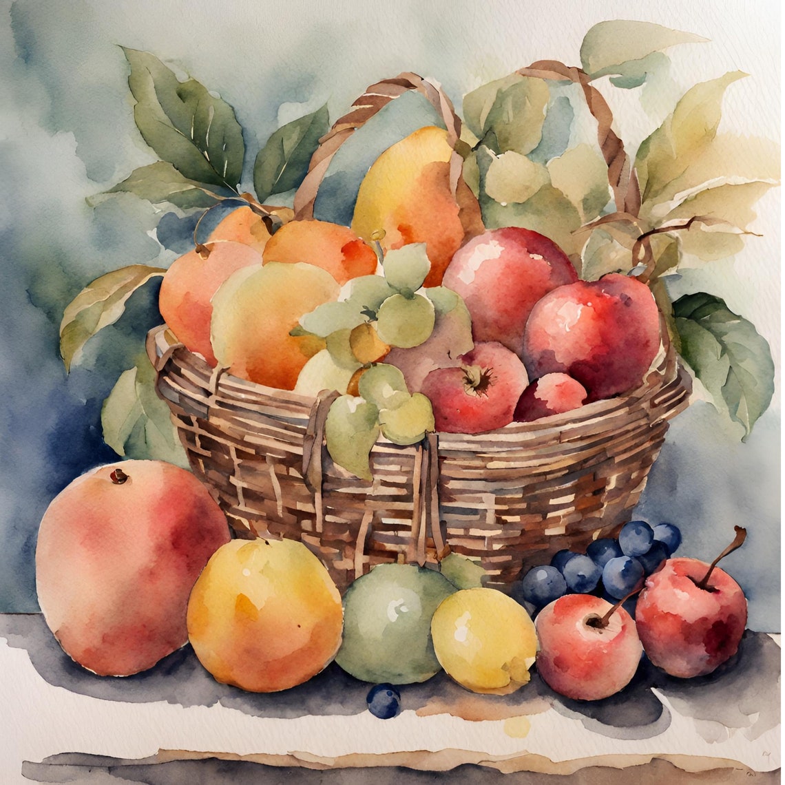 Digital Download Lot of 5, Water Color Fruit Basket Painting, Png ...