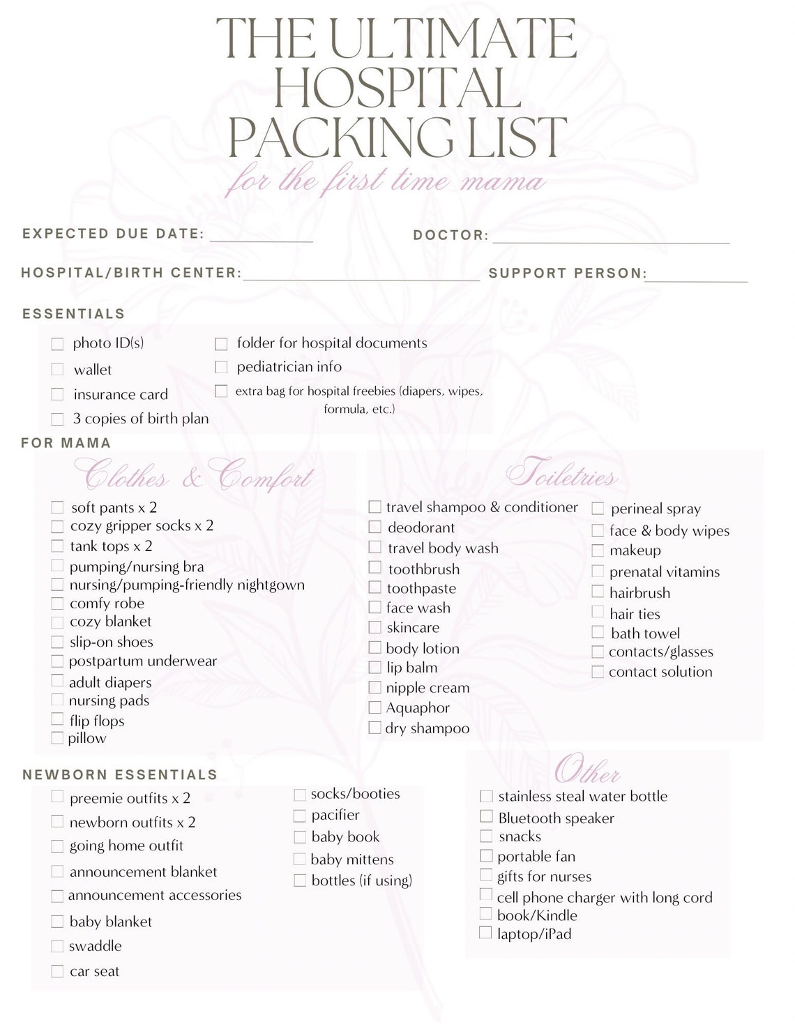 Hospital Bag Checklist Labor and Delivery Check List First Time Mom and ...