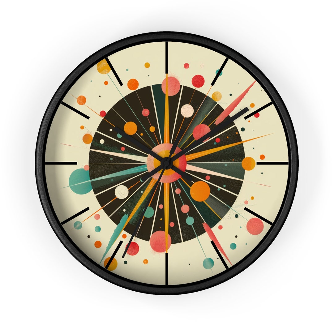 Starburst Atomic Clock Wood Mid Century Modern Wall Clock Abstract ...