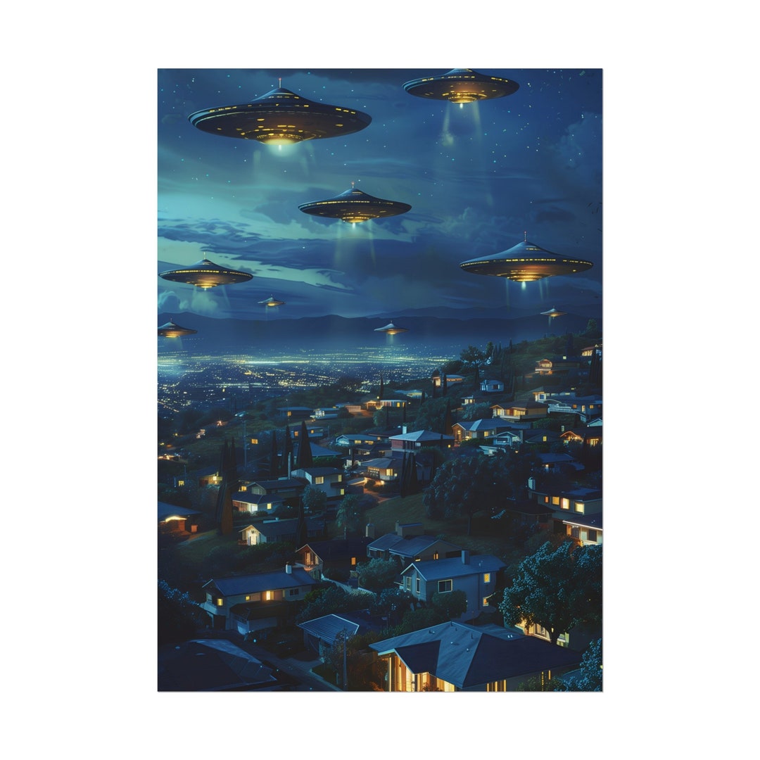 Suburbia UFO Art Photography Poster Aesthetic UFO Surreal Print Flying ...