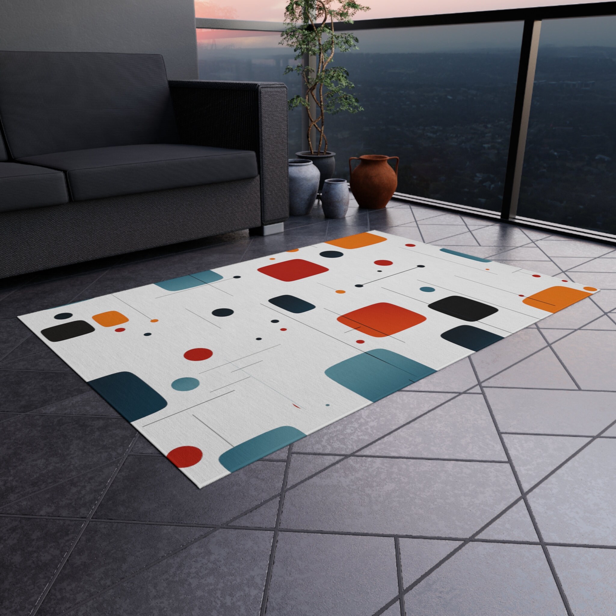 Outdoor Rug Mid Century Modern, Welcome Mat , Mid Century Modern Rug ...