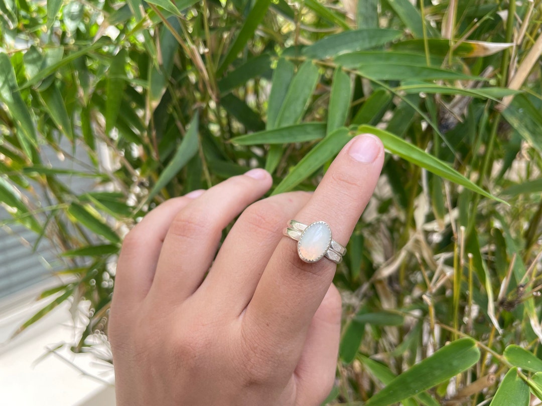Ethiopian Opal Hammered Double Banded Ring - Etsy