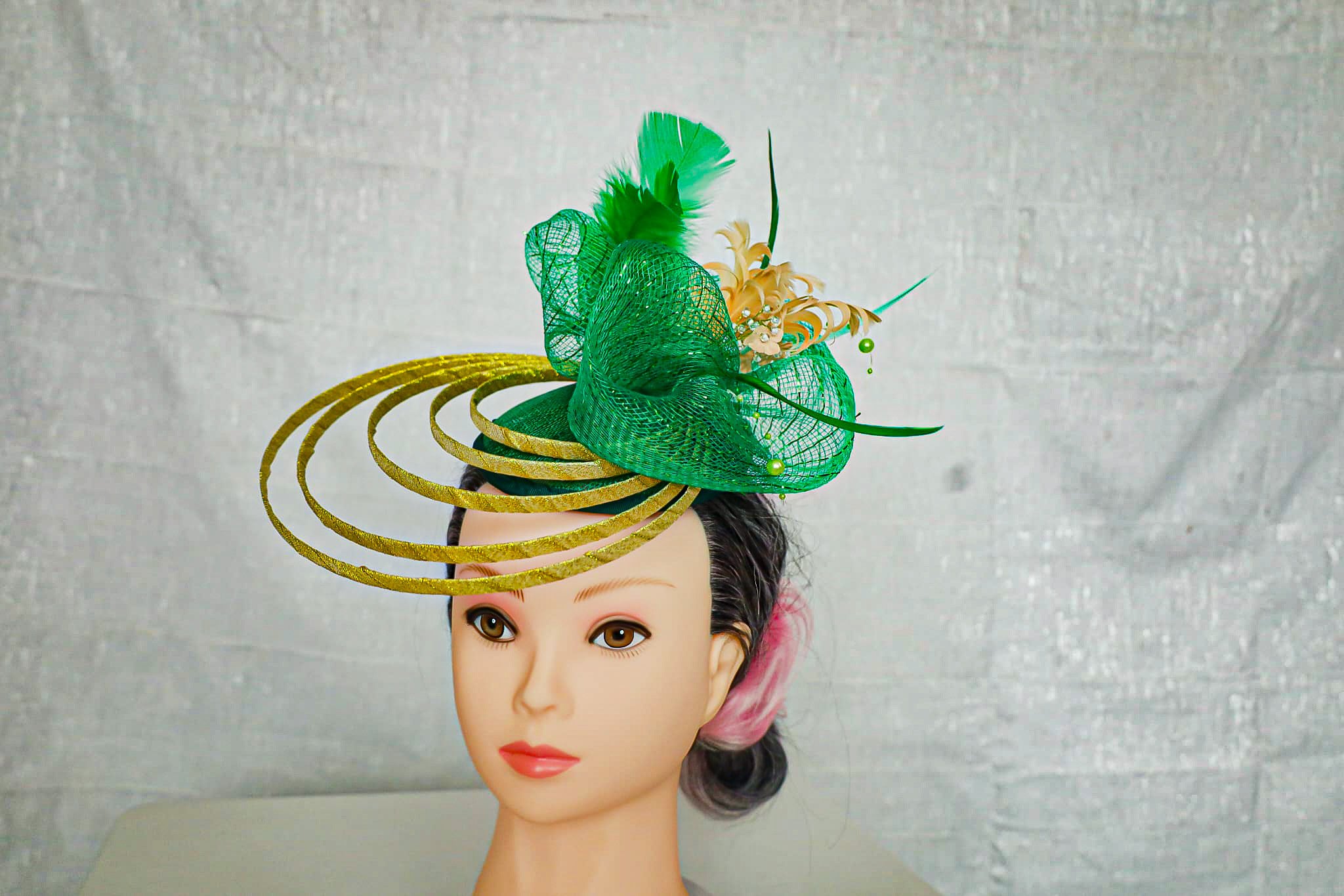 Green Fascinator Hat, Flower and Ribbon Fascinators, Royal Sinamay ...