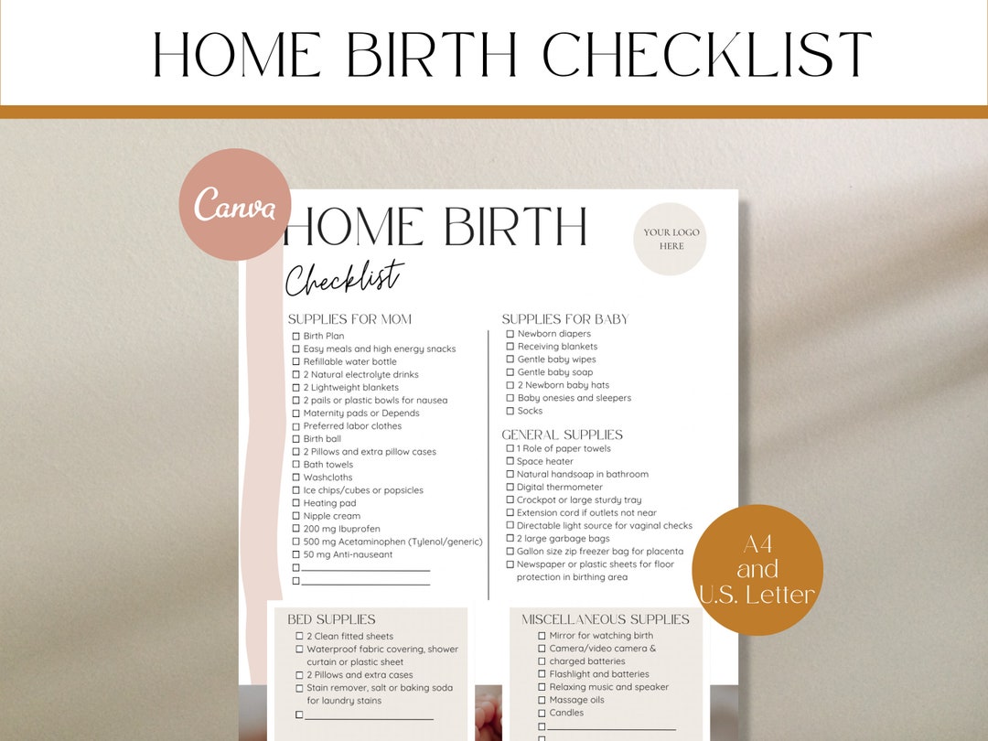 Home Birth Checklist, Home Birth Supplies, Birth Doula Handout, Doula ...