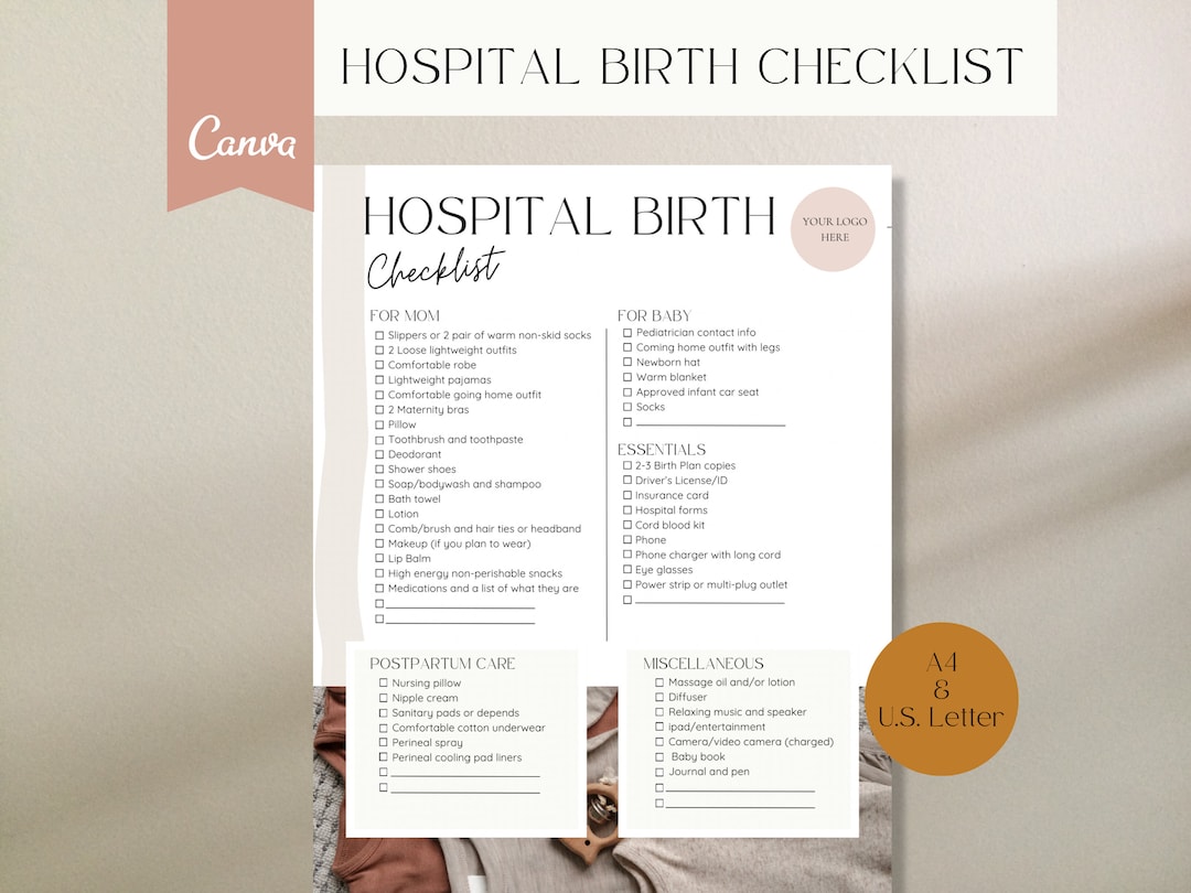Hospital Birth Checklist: Doula Template, Editable Handout (canva.com ...