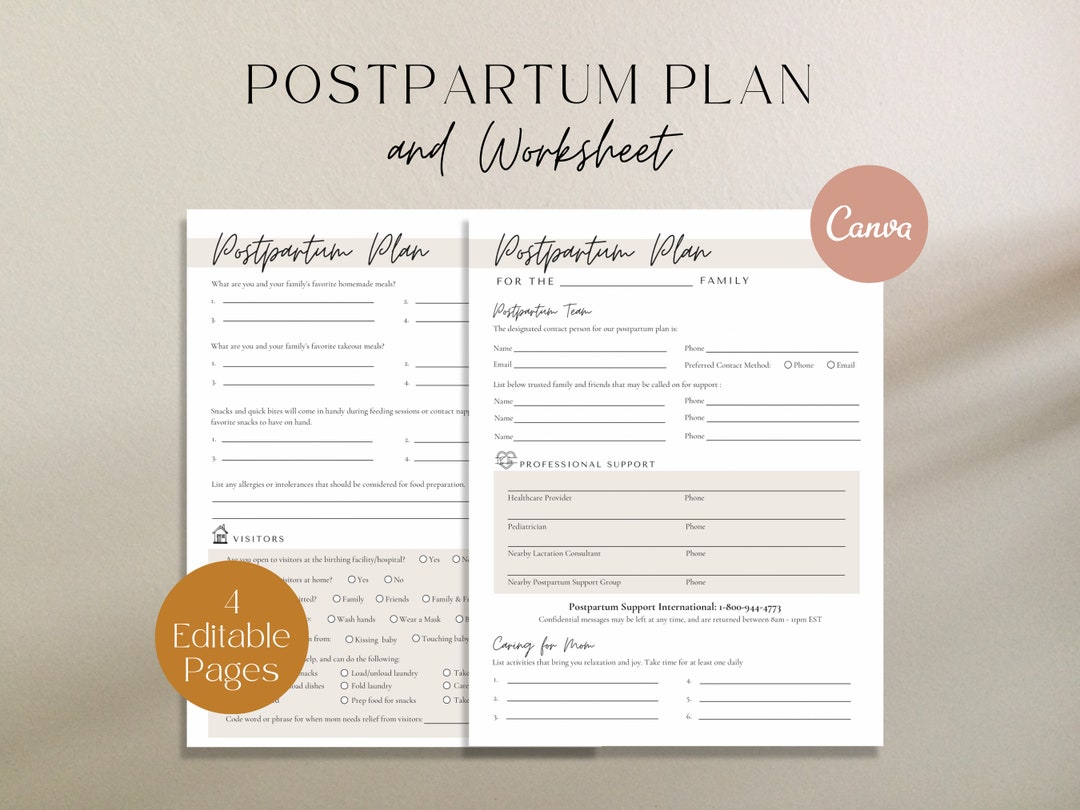 Postpartum Plan and Worksheet, Postpartum Plan, Postpartum Doula, Postpartum Planning Worksheet ...