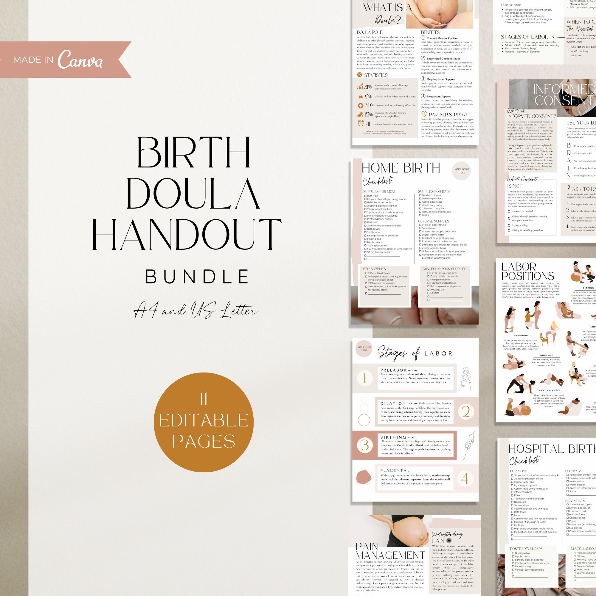 Birth Doula Handout Bundle, Birth Doula Client Handouts, Childbirth ...