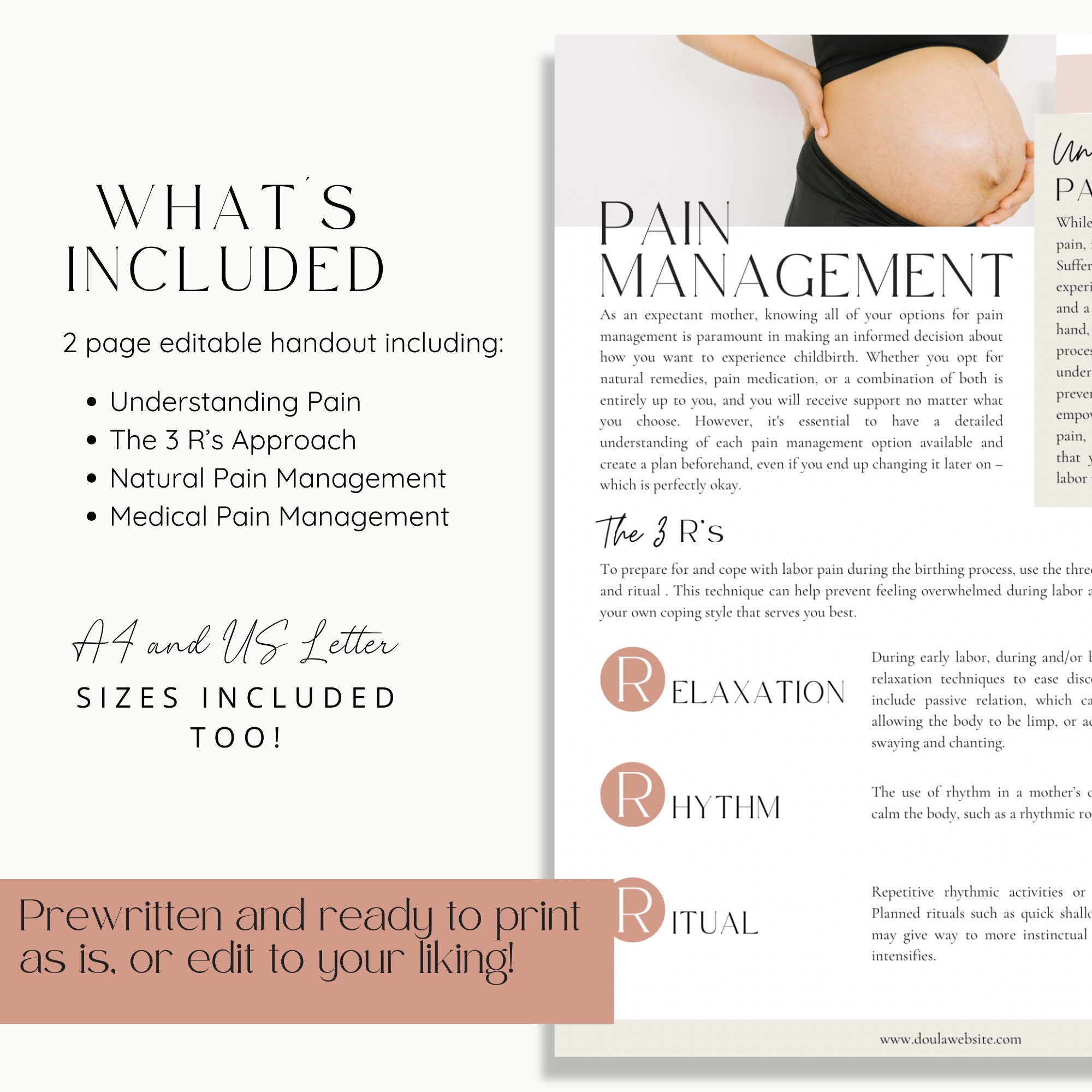 Labor Pain Management Handout, Natural Pain Management, Labor Pain ...