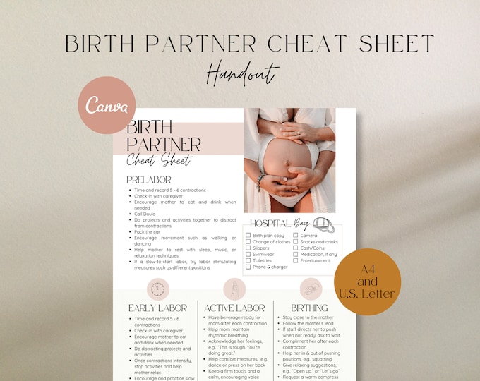 Birth Partner Cheat Sheet for New Doula Clients: Doula Handout for ...