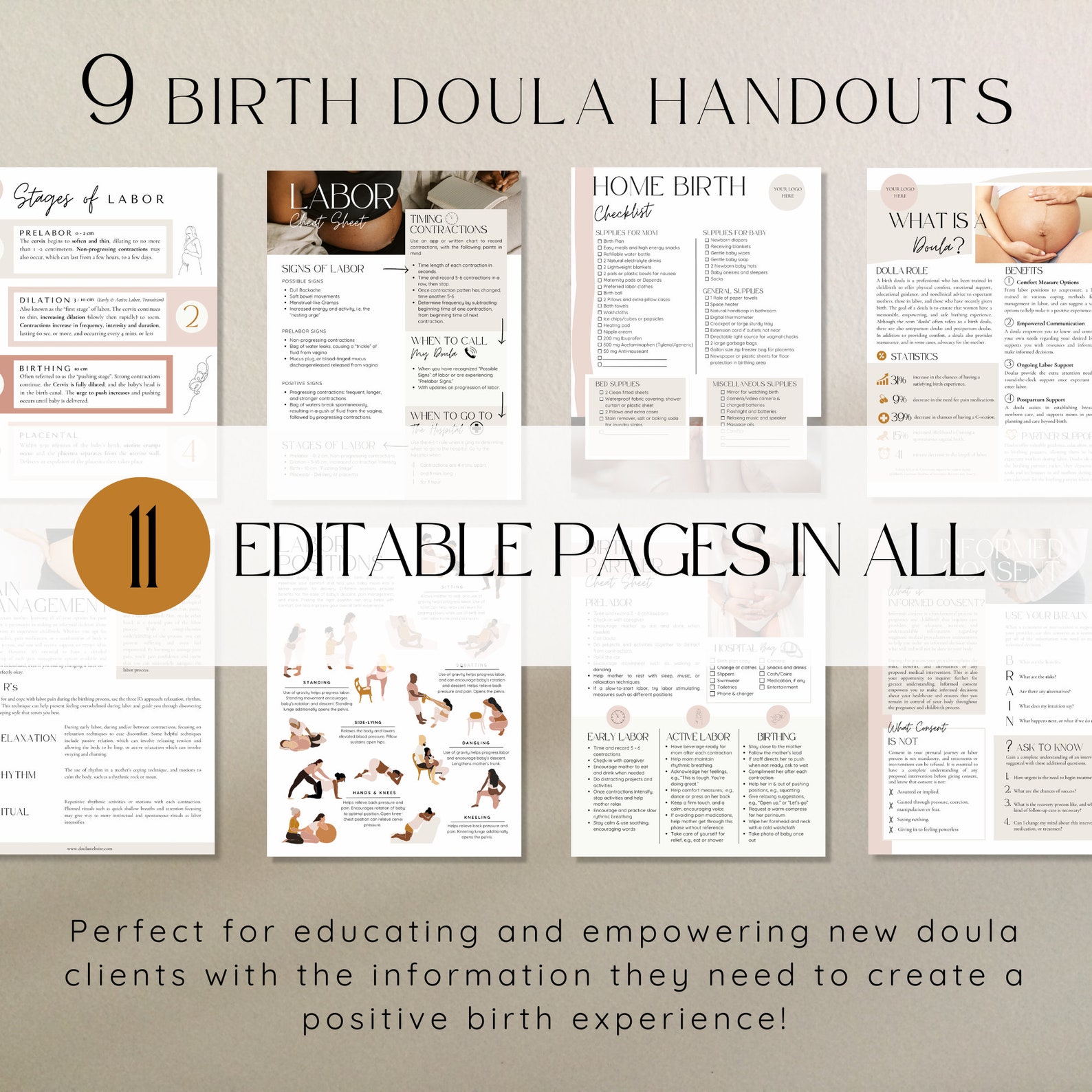 Birth and Postpartum Handout Bundle, Birth Doula Handouts, Birth ...