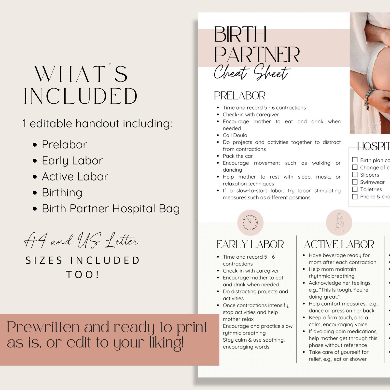 Birth Partner Cheat Sheet for New Doula Clients, Birth Partner Handout ...